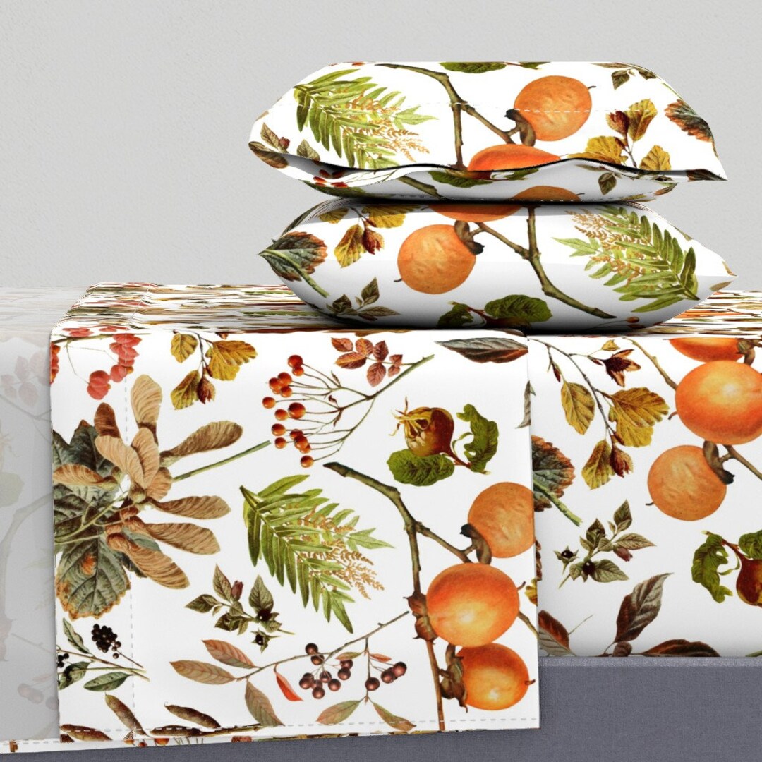 Fall Sheets Vintage Botanical Autumn by Redbriarstudio - Etsy