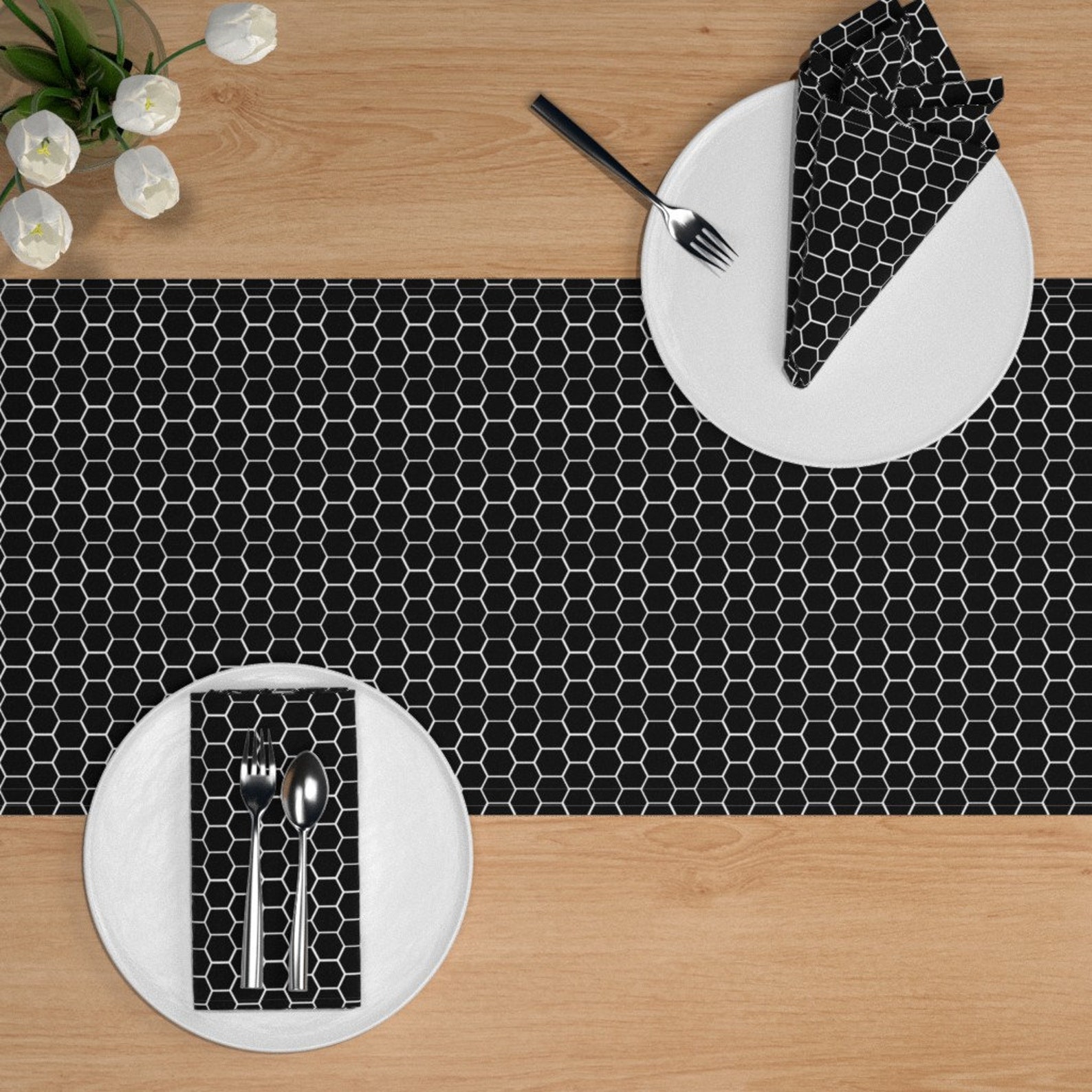 Honeycomb Table Runner Black and White Hexagon by Bohobear - Etsy