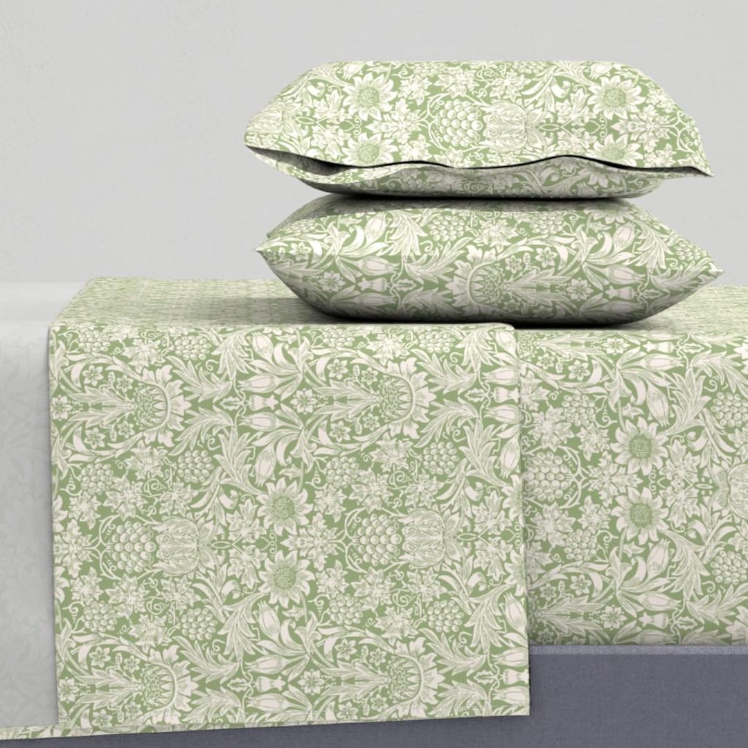 Green Victorian Sheets - William Morris Sunflower by Salvagescapes ...