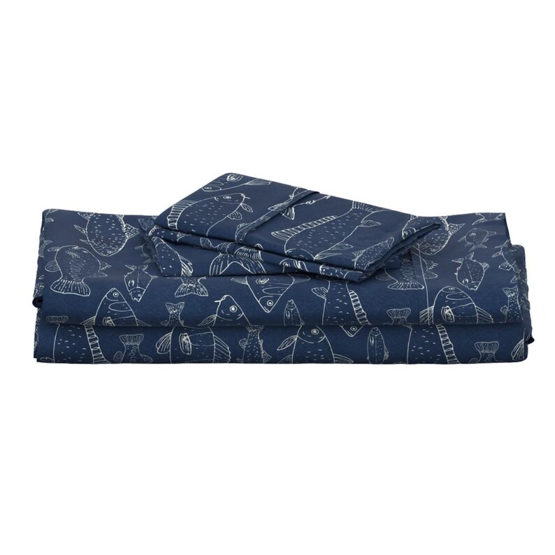 Fish Sheets - Freshwater Fish by Arthousewife - Navy Lake Fishing Carp ...