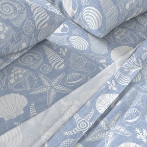 Nautical Seashell Sheets Coastal Treasures by Kimsa Coral Starfish ...