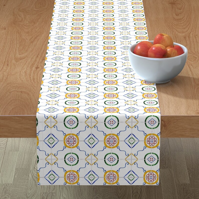 Spanish Tiles Table Runner Majolica Watercolor Tiles by - Etsy