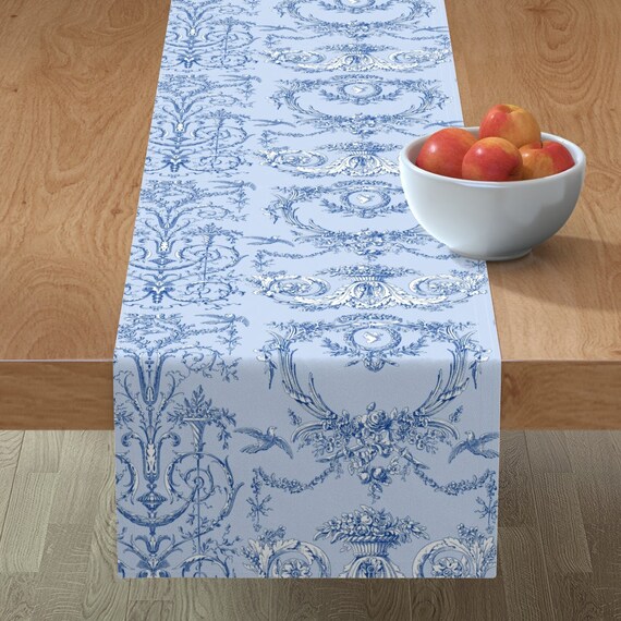 Blue and White Table Runner French Toile Blueberry by - Etsy