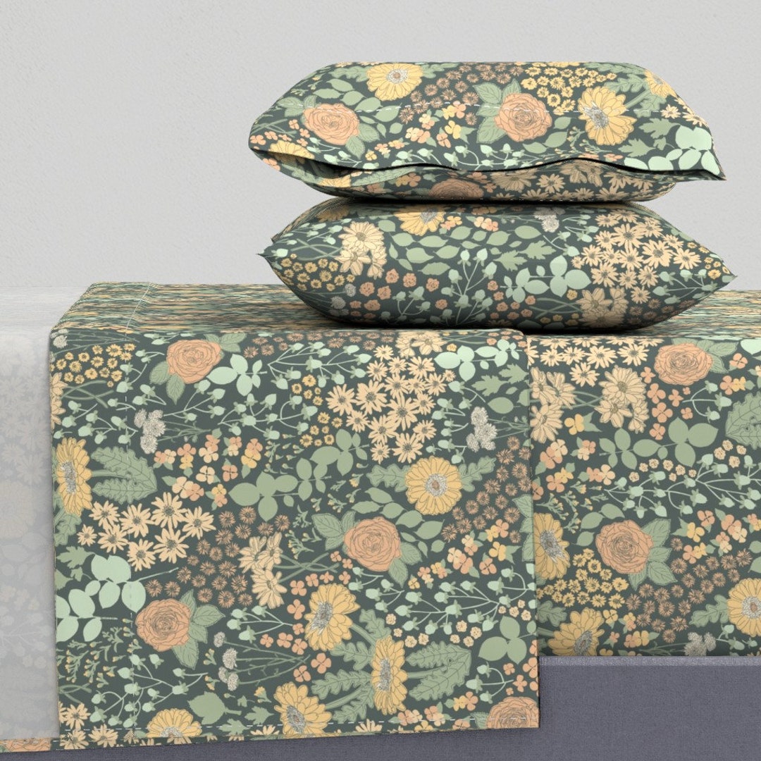 Sage Ditsy Floral Sheets Mille Fleur Twilight by Bearmooseandbunny ...