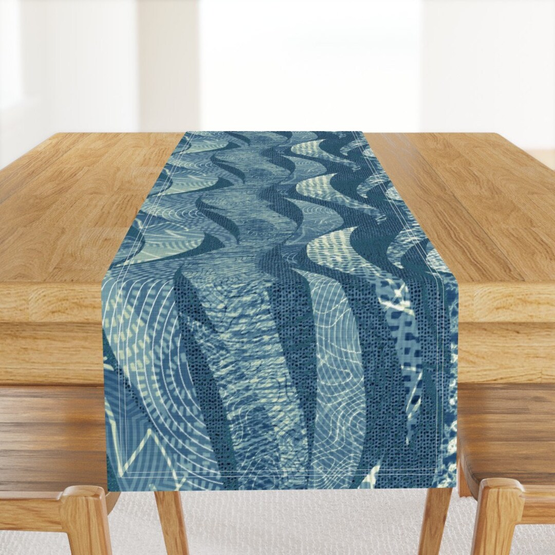 Abstract Ocean Table Runner - Navy Landscape Hill by Wren_leyland ...