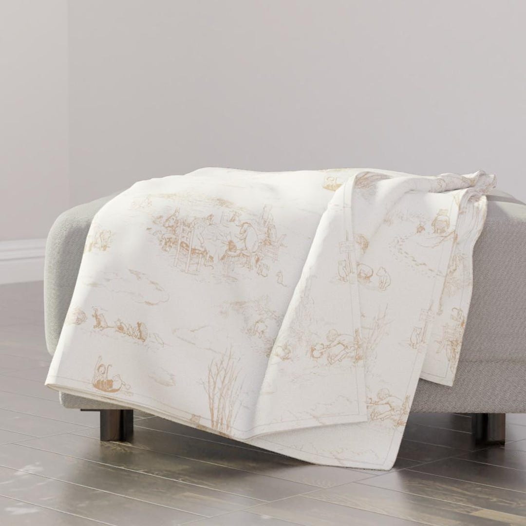 Pooh Soft Honey Throw Blanket - Nursery Storybook Vintage Toile Tan ...