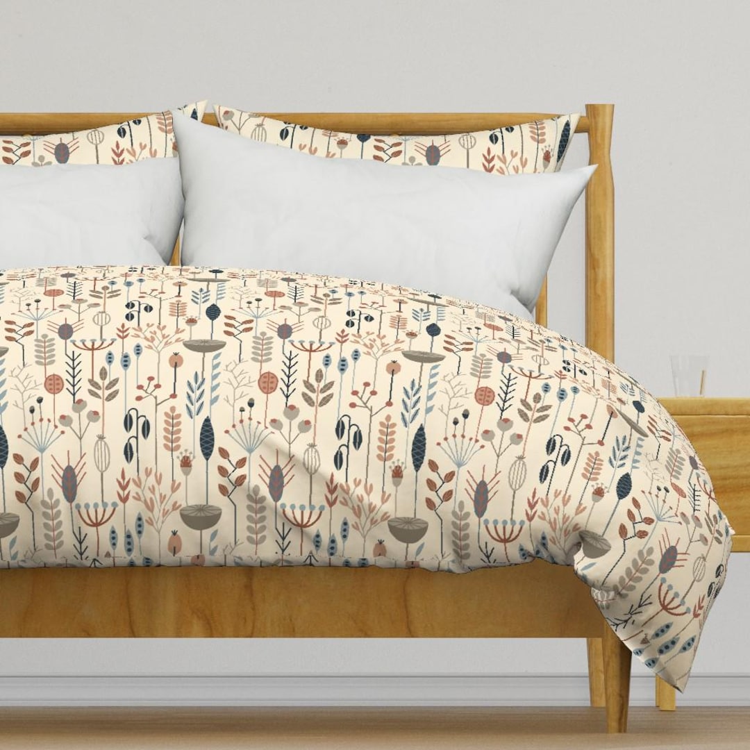 Mid Century Nature Bedding - Blue Grass by Sarahparr - Leaves Blues ...