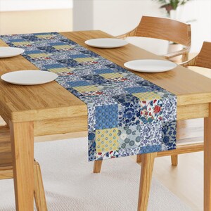 Blue Yellow Chintz Table Runner - Delft Quilt by Ragan - Floral Quilt ...