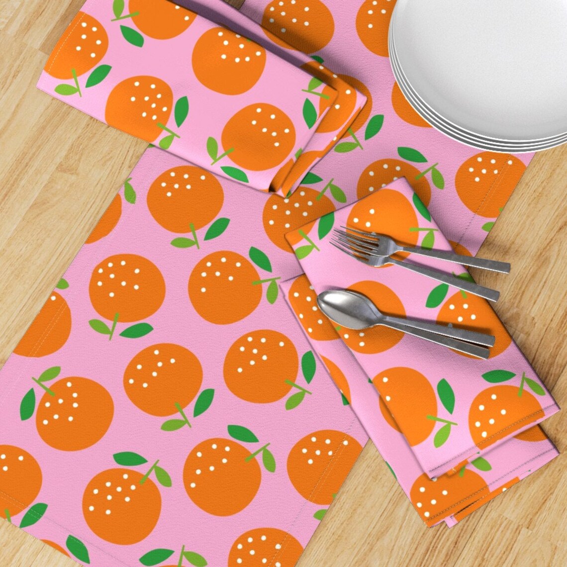Bright Oranges Table Runner - Oranges on Pink by Cerigwen - Citrus ...
