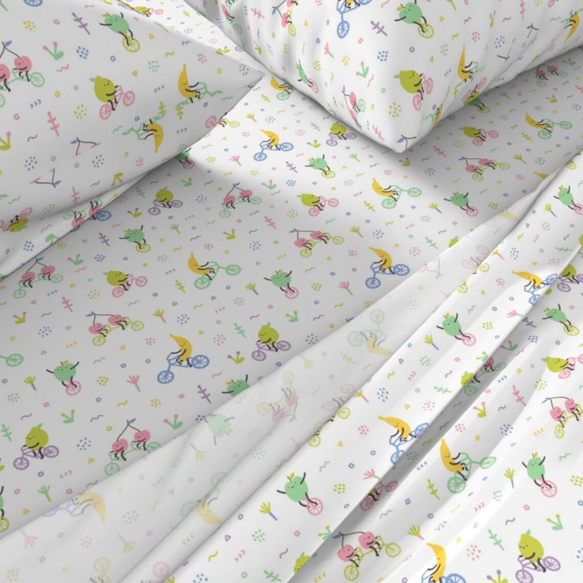 Whimsical Fruit Sheets - Fruits on Bikes by Kondratya - Bicycles Fun ...