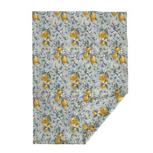 Lemon Throw Blanket Bees and Lemons Blue Large by - Etsy