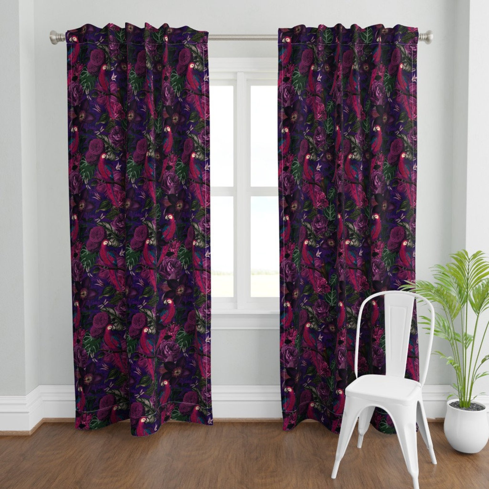 Moody Florals Curtain Panel Dark Jungle Birds by - Etsy