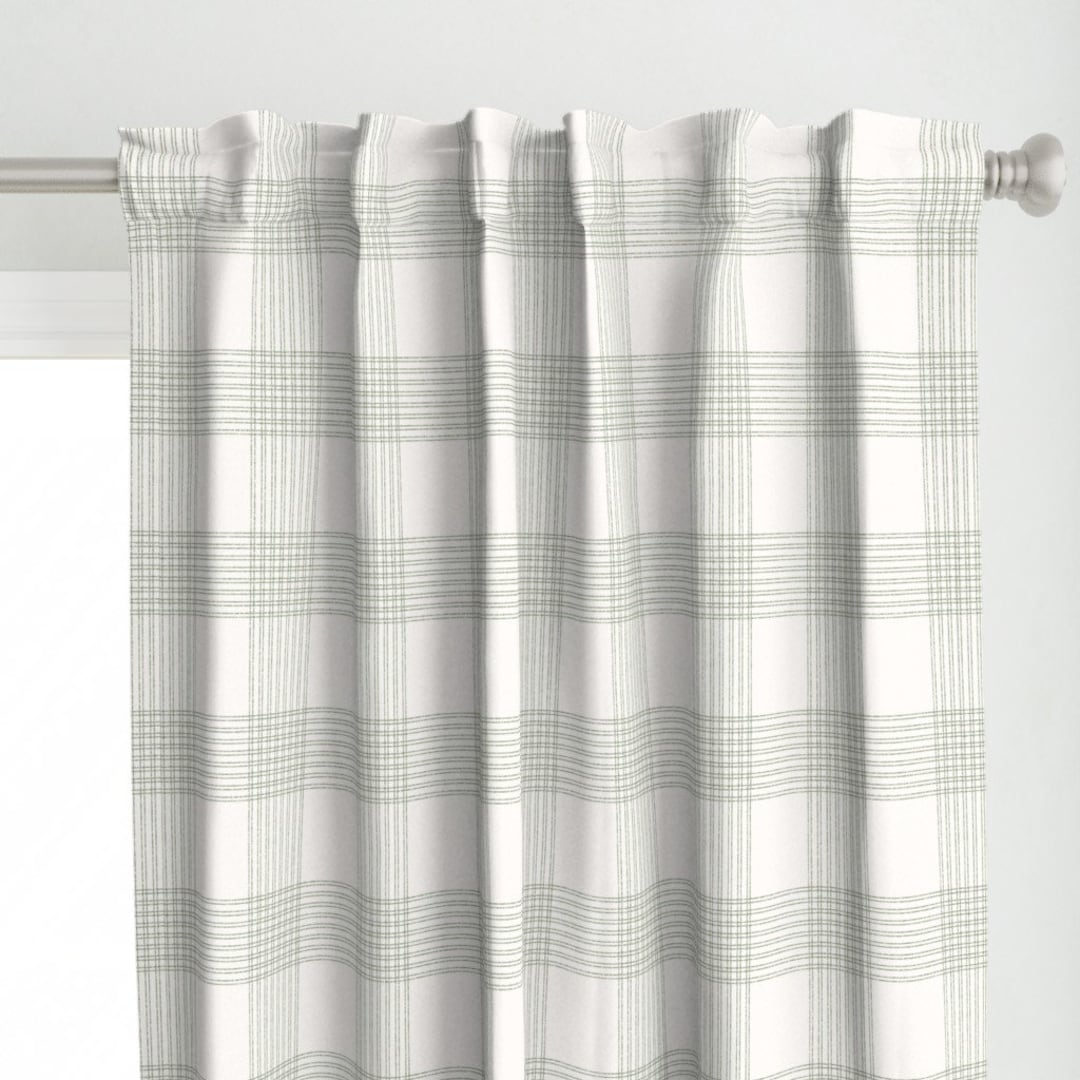 Cream & Sage Plaid Curtain Panel - Modern Farmhouse Minimal Simple ...