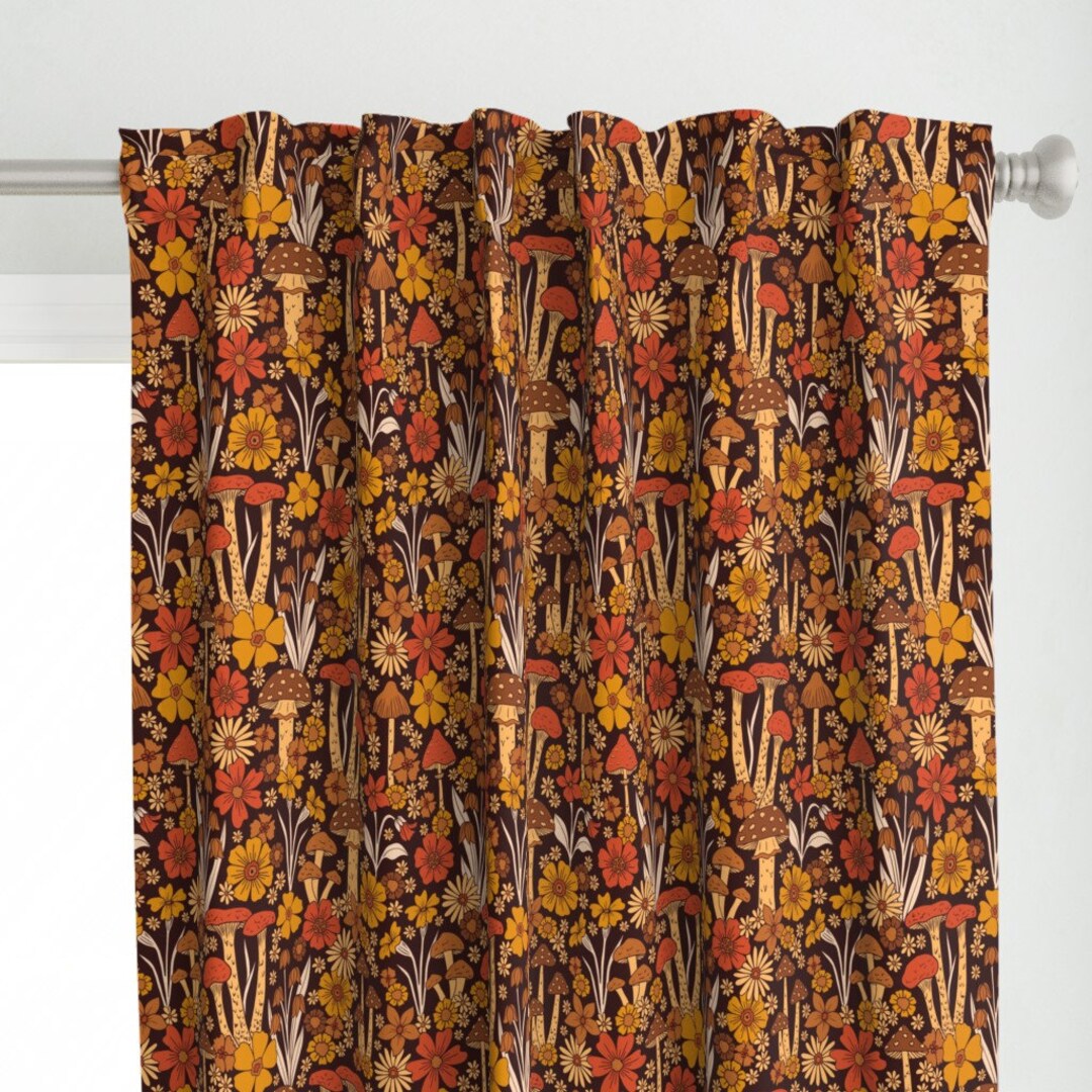 Vintage Style Flower Curtain Panel - Floral Retro 1970s Hippie 70s ...