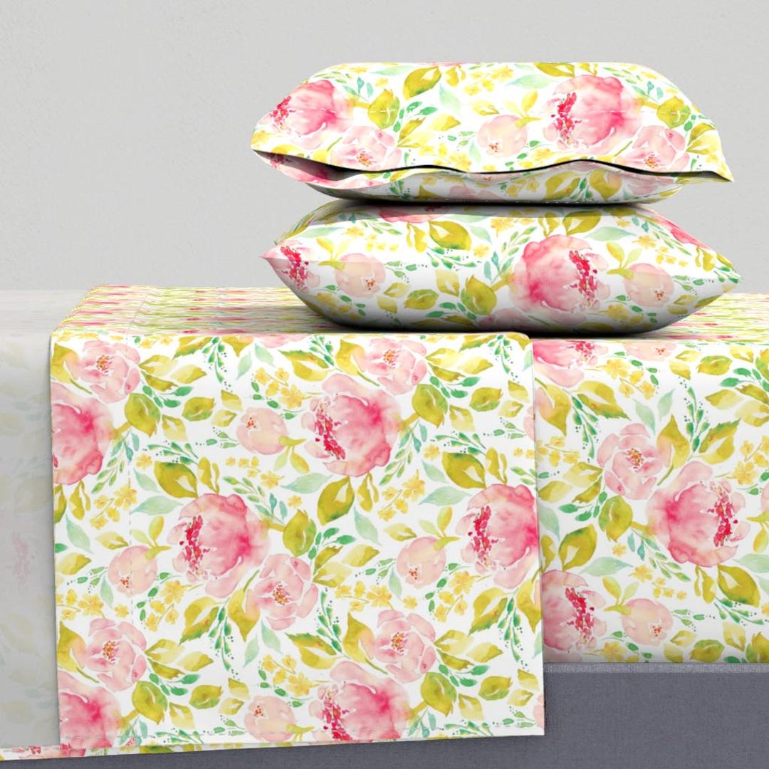 Spring Botanical Sheets - Watercolor Peonies by Irisbarges - Pink Rose ...