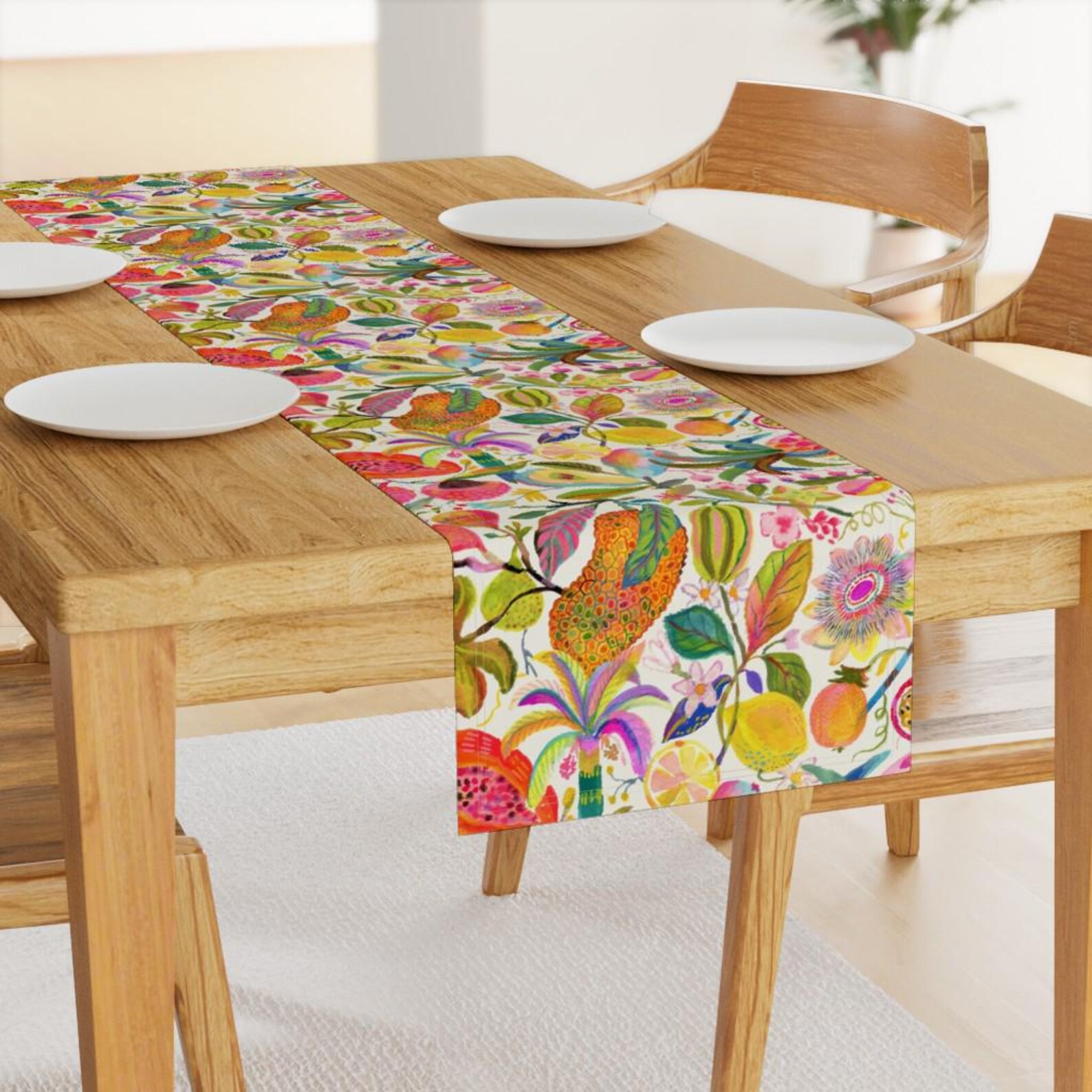 Tropical Fruit Table Runner - Watercolor Rainbow Summer Bright Colorful ...