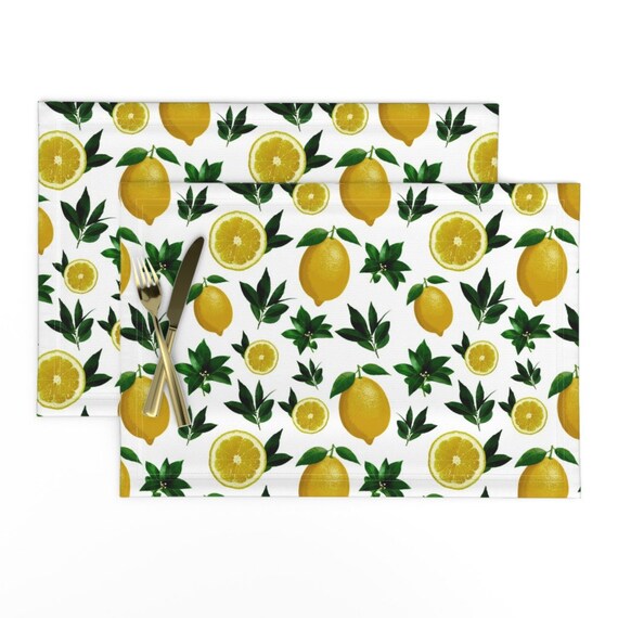 Vintage Lemons Placemats set of 2 Lemon Love White by | Etsy