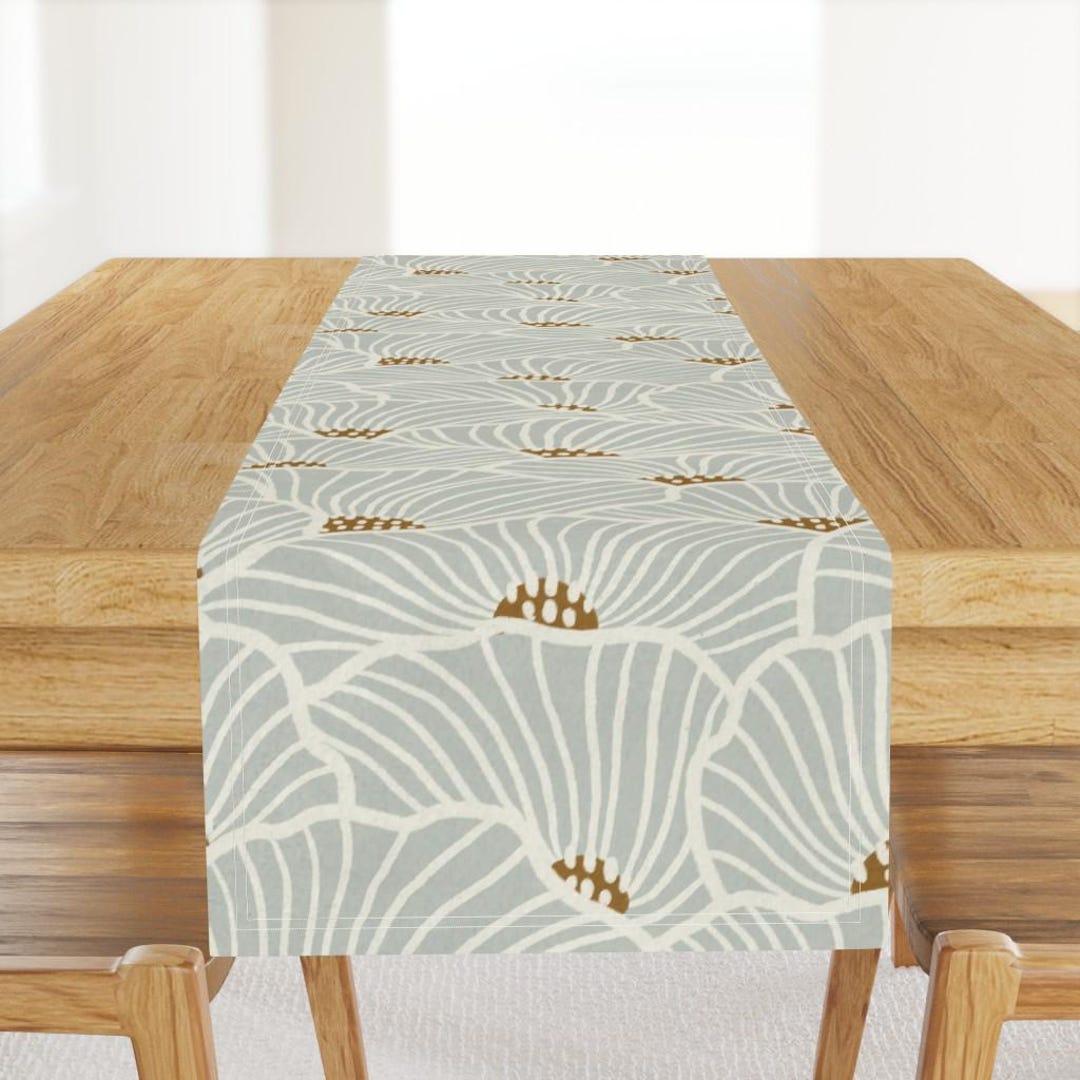 Neutral Flowers Table Runner - Modern Geometric Soft Lines Coastal ...