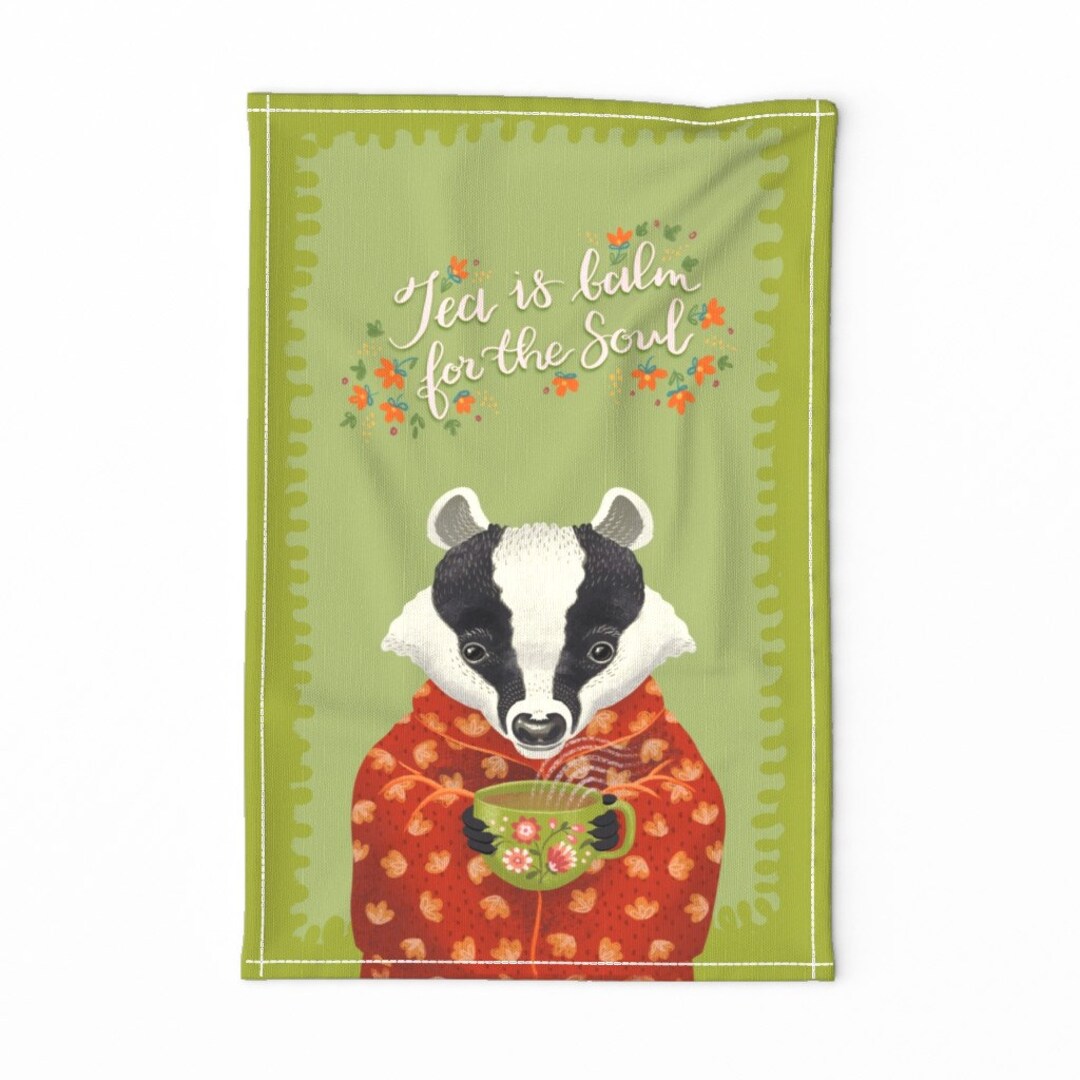 Hot Tea Tea Towel - English Badger Tea Cup by Taranealart - Cute ...