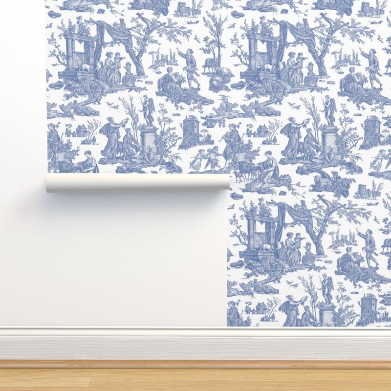 Blue Toile Wallpaper - Etsy