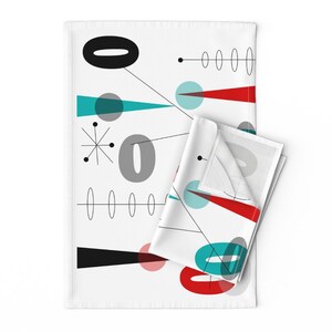 Retro Space Tea Towels set of 2 Mid-century Modern Abstract by Hot4tees_bgyahoo_com Atomic Linen ...