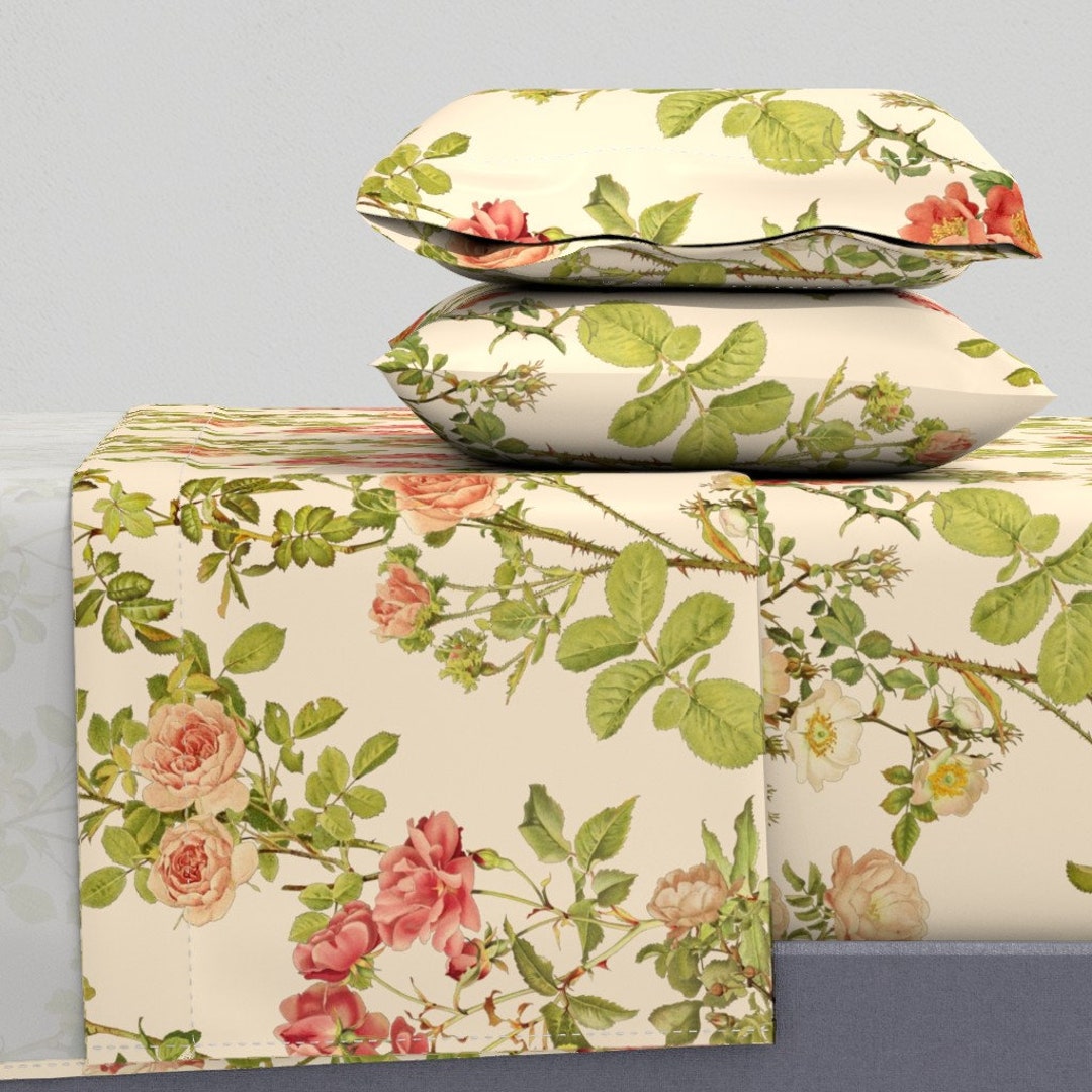 Flower Sheets English Rose Alabaster by Peacoquettedesigns Vintage ...