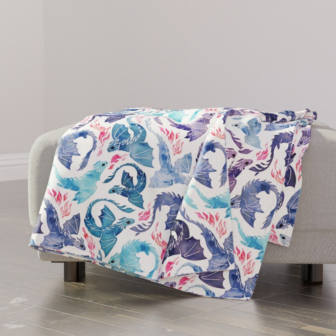 Watercolor Dragons Throw Blanket - Turquoise and Purple Fantasy Fairy ...