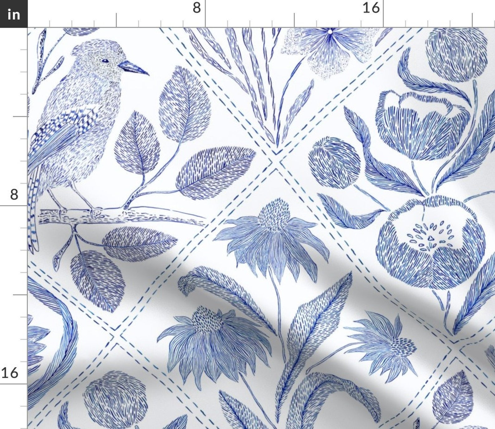 Blue Sheets Floral Toile by Denesannadesign Flowers Bird - Etsy