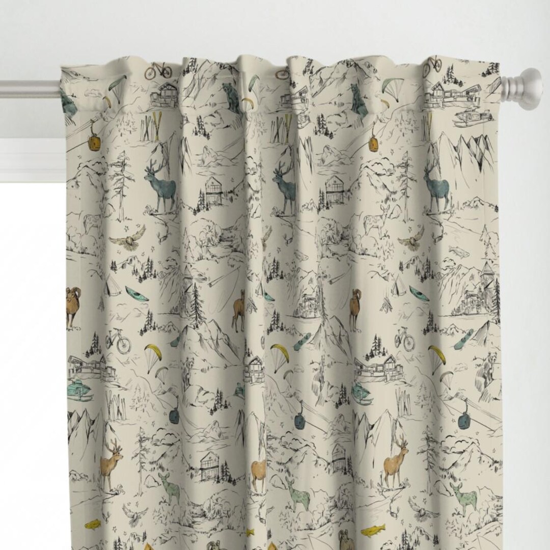 Deer Curtain Panel - Skiing Slopes Camping Mountains Ski Elk Snowboard ...