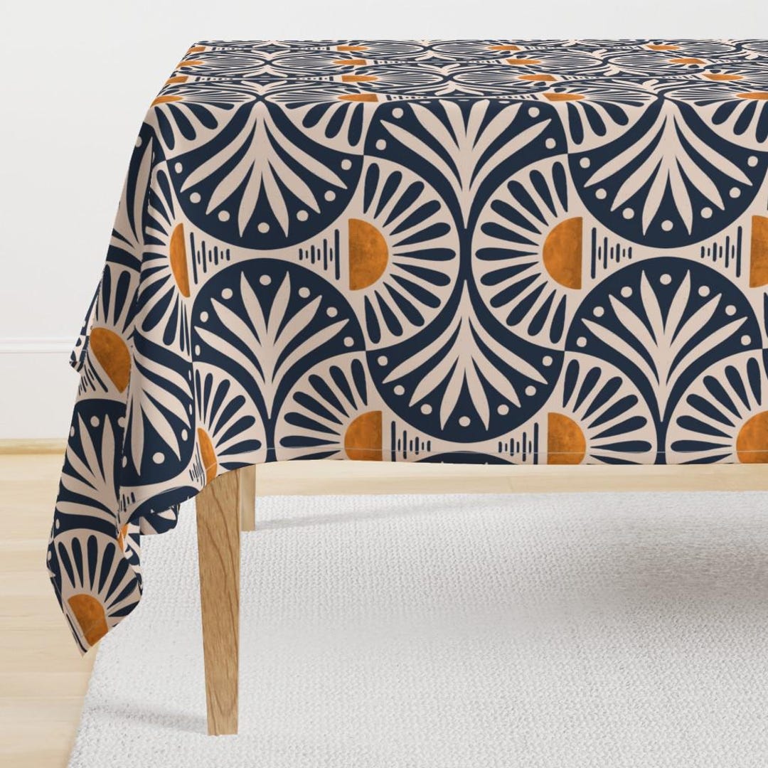 Sunset and Leaves Tablecloth - Art Deco by De_koro - Scallops Geometric ...