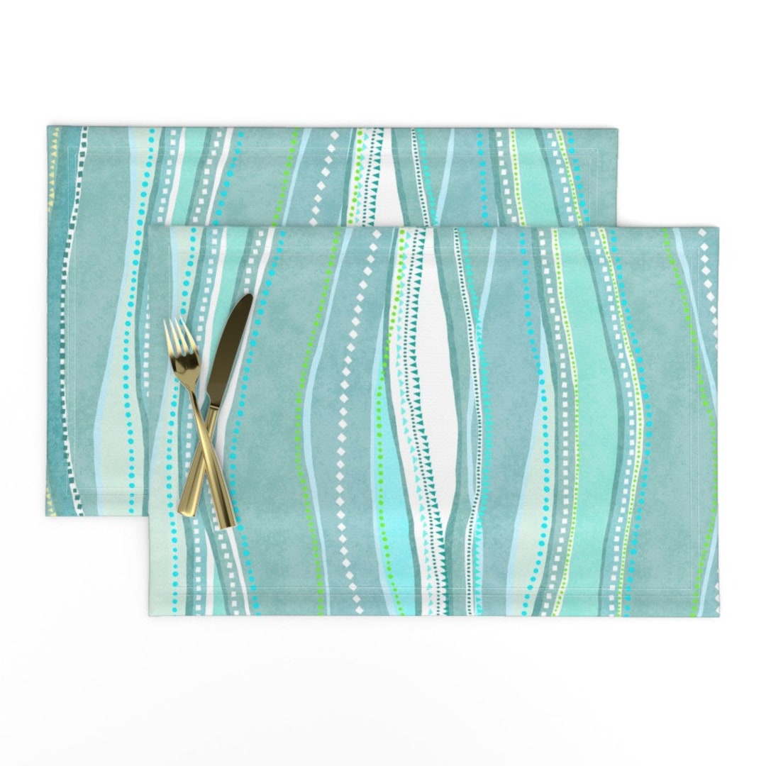 Ocean Placemats set of 2 Castaways Sea Green by Kadyson Abstract Waves ...
