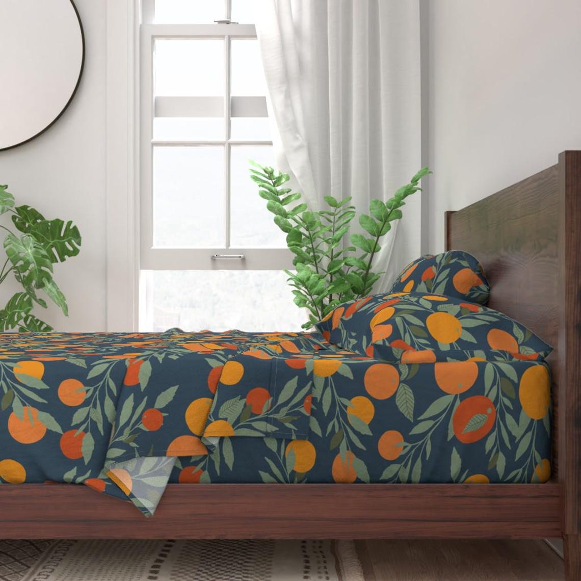 Citrus Sheets - Navy Tangerine Jumbo by Indybloomdesign - Summer Fruit ...
