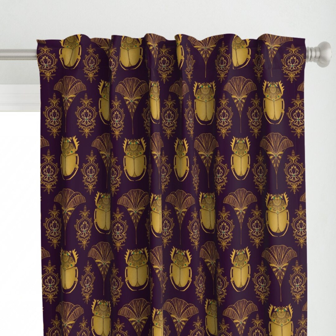 Egyptian Art Deco Curtain Panel Yellow Scarabs by - Etsy