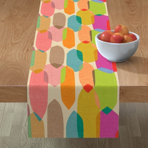 Mid Century Modern Table Runner Dandelions Navy & White by - Etsy