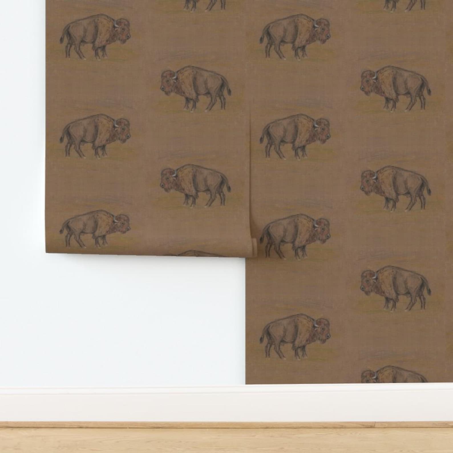 Rustic Western Non-pasted Wallpaper Monochrome Buffalo Bison - Bison or ...