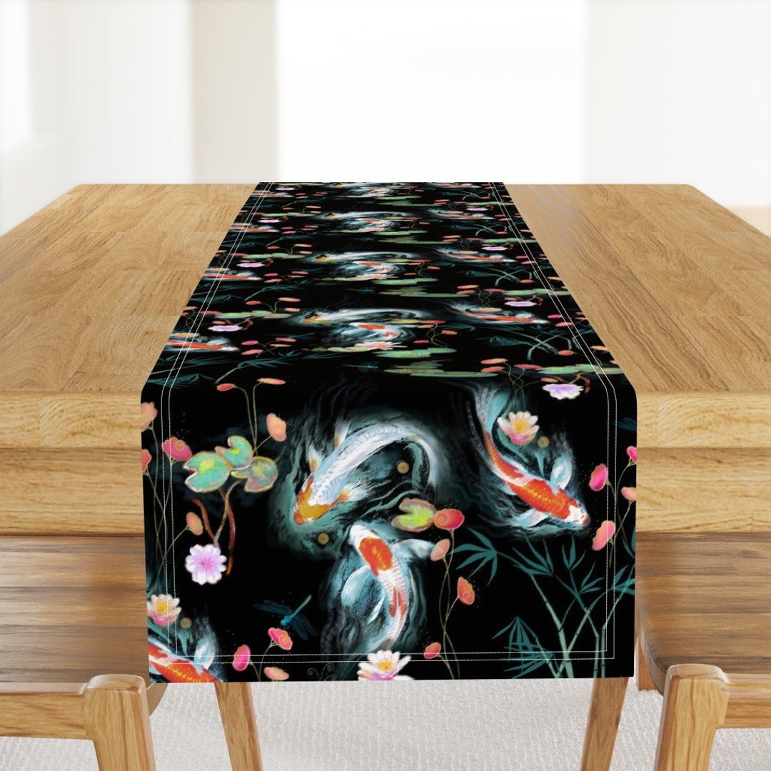 Koi Pond Table Runner Japanese Water Garden Black by Designed_by_debby ...