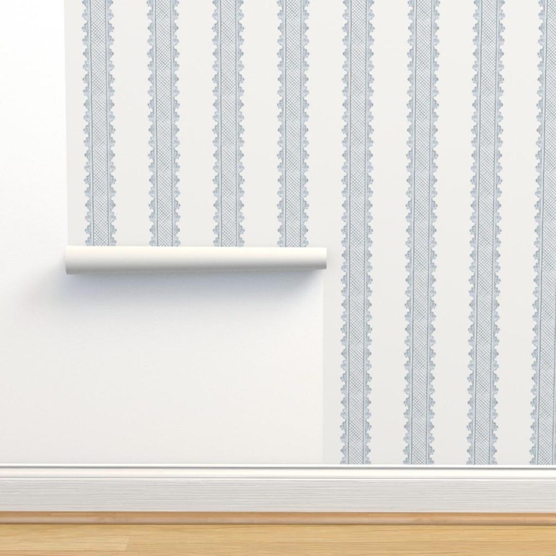 Preppy Blue Stripes Non-pasted Wallpaper Rococo Baroque - Clarabelle ...