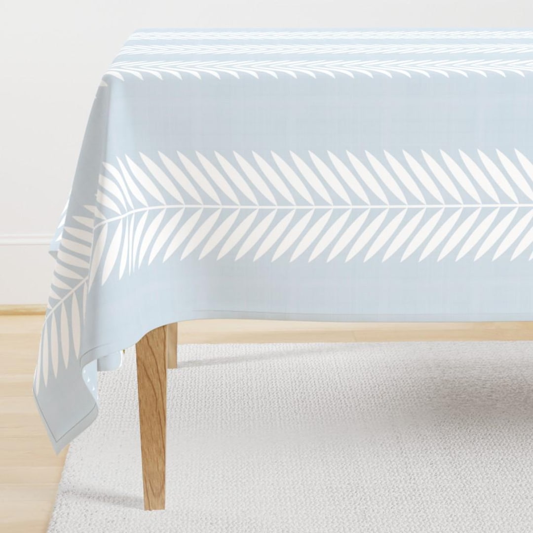 Light Blue Laurel Leaf Stripe Tablecloth - Cotton Sateen - Etsy