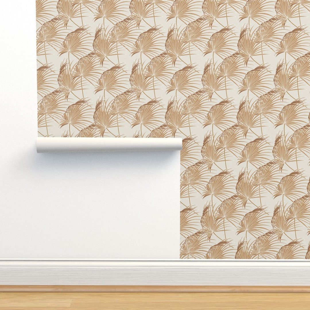 Neutral Tropical Commercial Grade Wallpaper Fan Palm Leaves by ...
