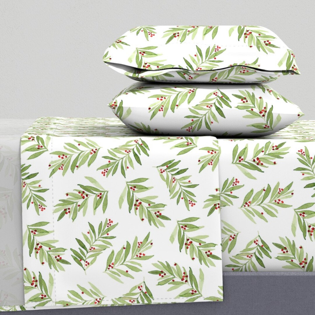 Christmas Branches Sheets Holiday Leaves & Berries by Ohsochicdesigns ...