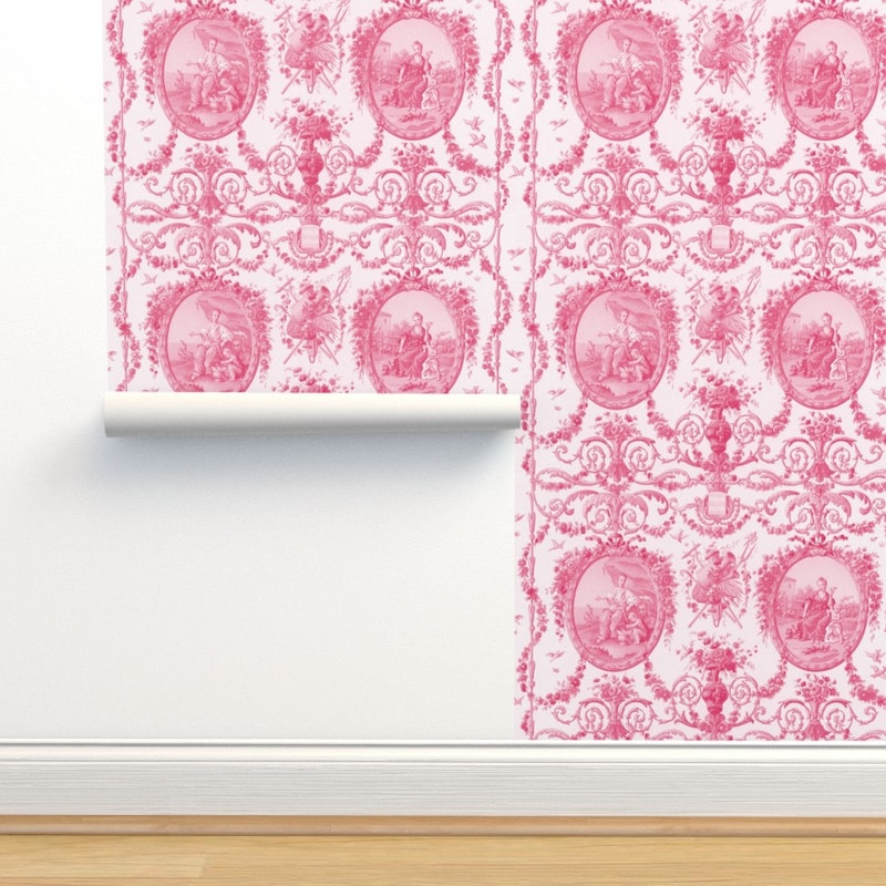 Pink Toile Wallpaper - Etsy