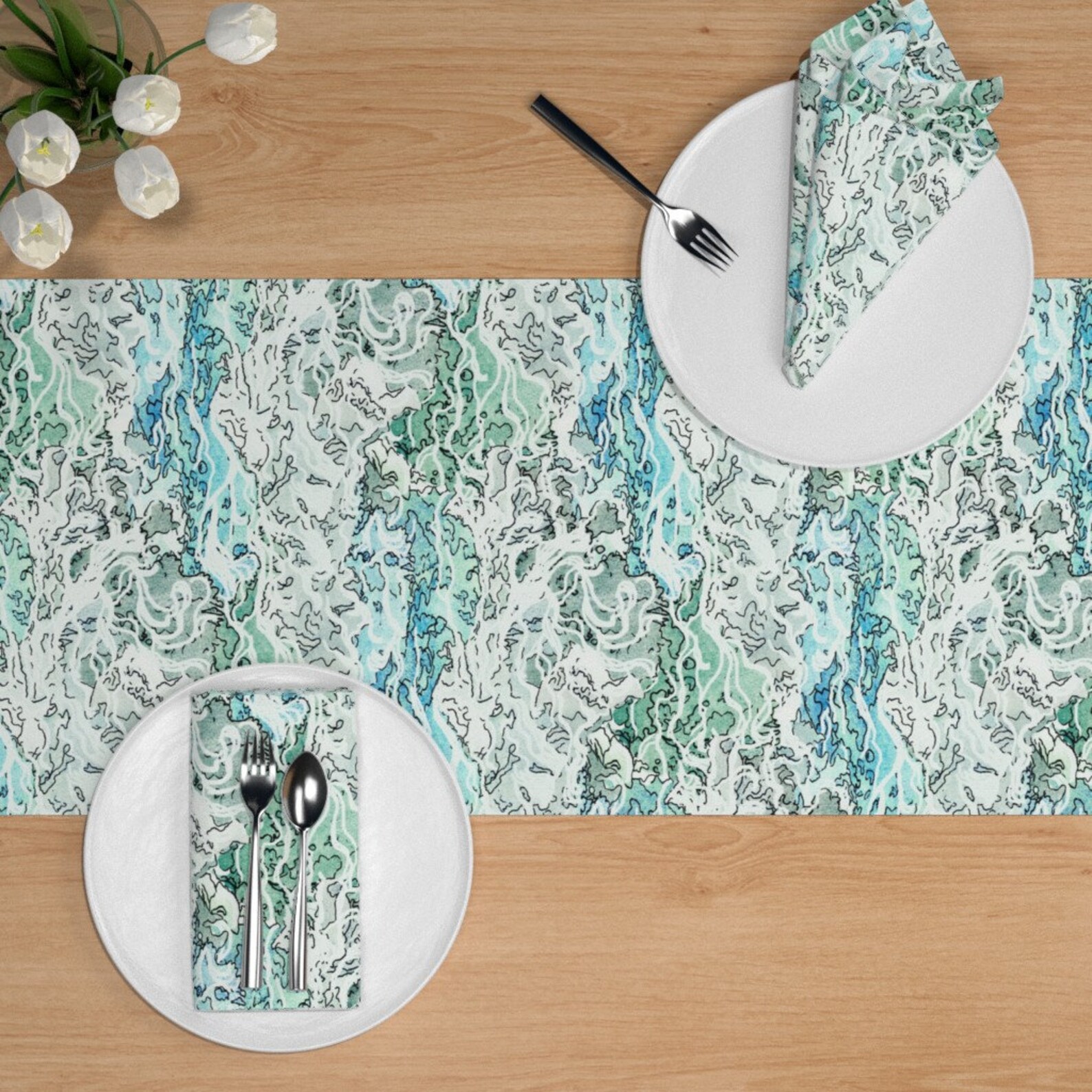 Abstract Ocean Waves Table Runner Ocean Waves by - Etsy