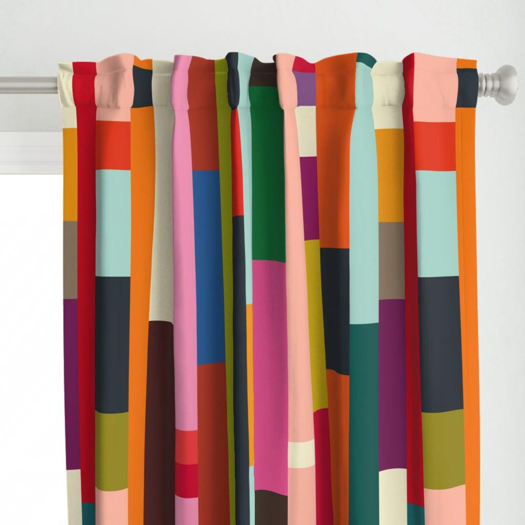 Retro Color Blocking Curtain Panel - Colorful Mod Midcentury Modern ...