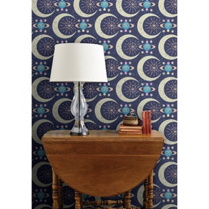 Moon Commercial Grade Wallpaper Navy Moon Stars by Rebelform Magic ...