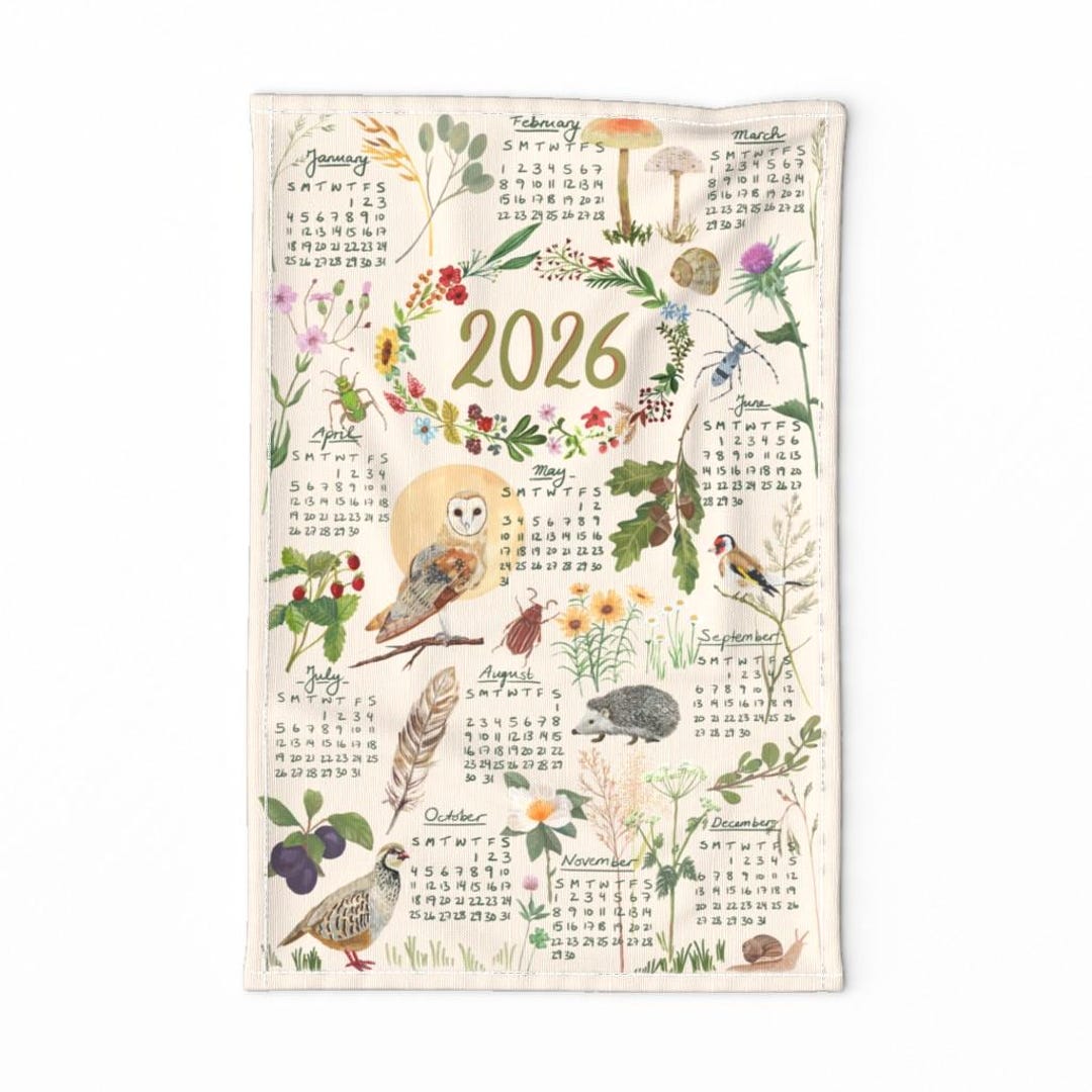 2026 Calendar Tea Towel - 2025 the Woods by Dasbrooklyn - Tea Towel ...