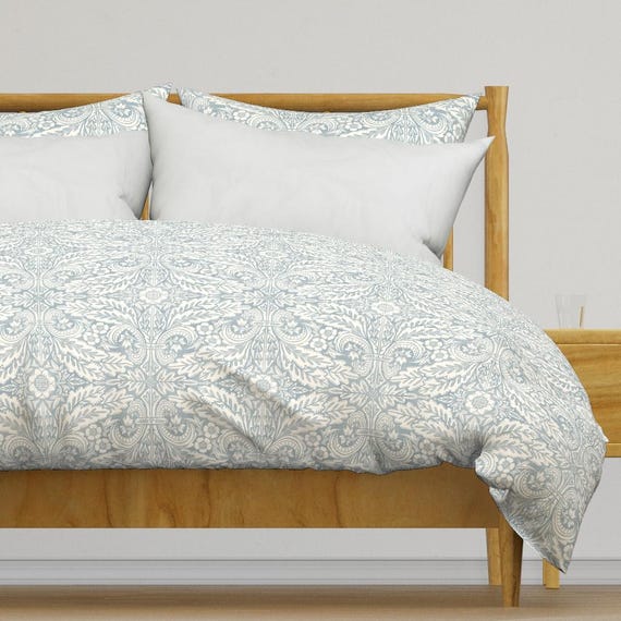 Blue Toile Bedding Farmhouse Fleur de lis by Nanshizzle French Country Floral Cotton Sateen Duvet Cover OR Pillow Shams by Spoonflower Etsy