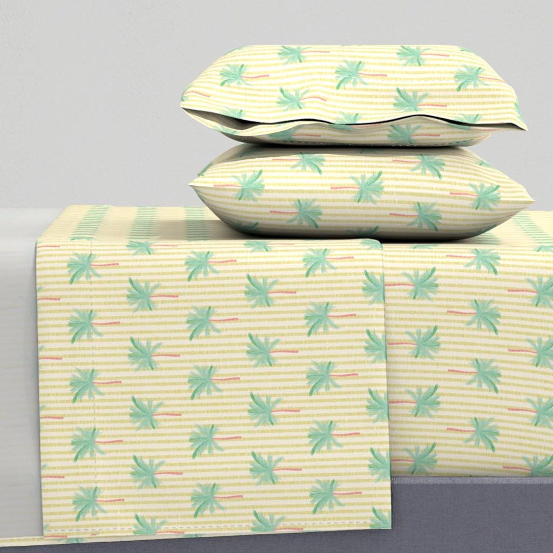 Bright Palm Sheets - Tropical Palm Trees by Sazerelli - Cream Yellow ...