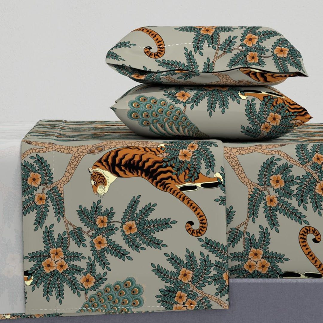 Tiger Chinoiserie Sheets - Tiger on Gray by Sveta_aho - Bengal Tiger ...