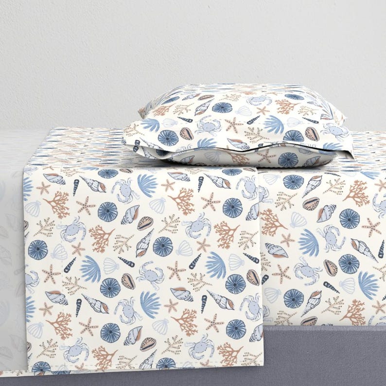 Coastal Seashell Sheets - Rock Pool by Hufton_studio - Soft Blue Cream ...