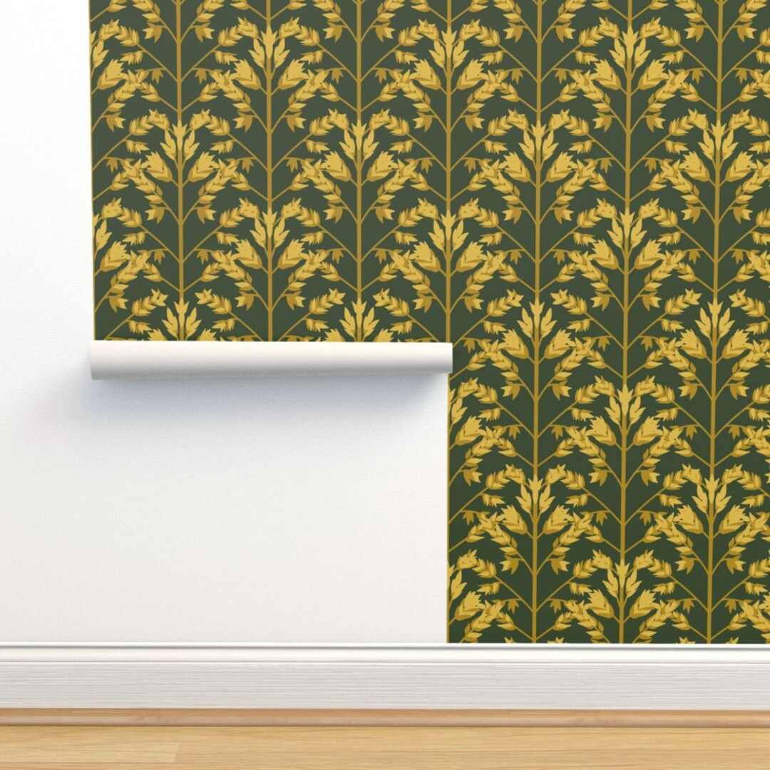 Edwardian Style Commercial Grade Wallpaper Grass Pattern Gold by ...